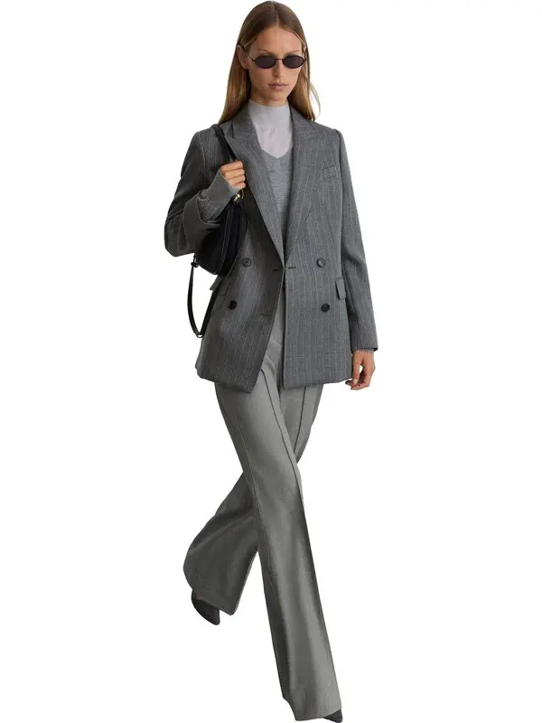 REISS Woven Pintuck-detail Flared Trousers - Grey