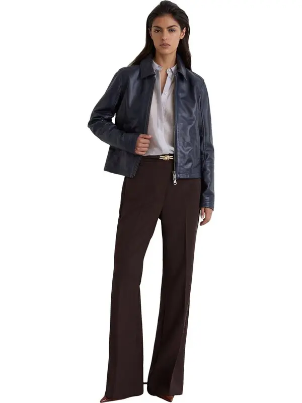 REISS Flared Knot-hardware Belted Trousers - Grape