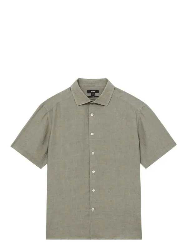 REISS Slim Fit Linen Button-through Shirt - Thyme Green