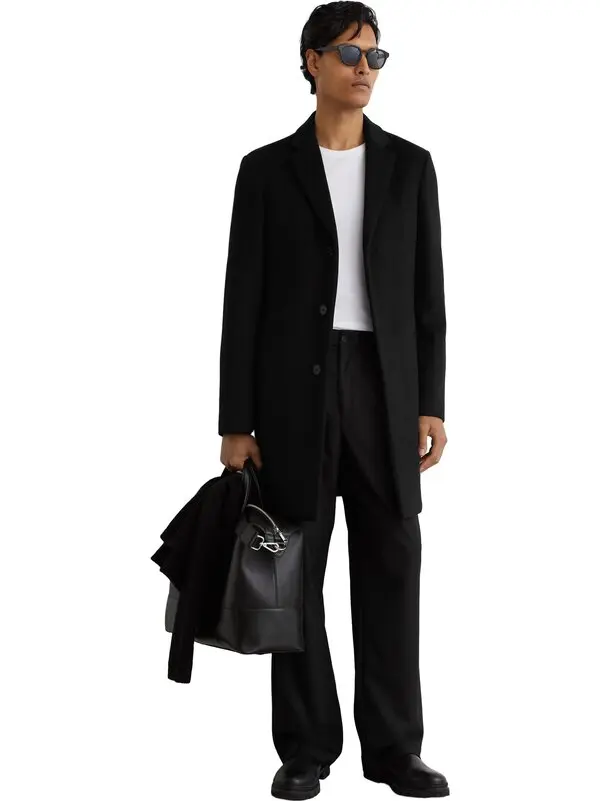 REISS Gable Wool-blend Single-breasted Overcoat - Black