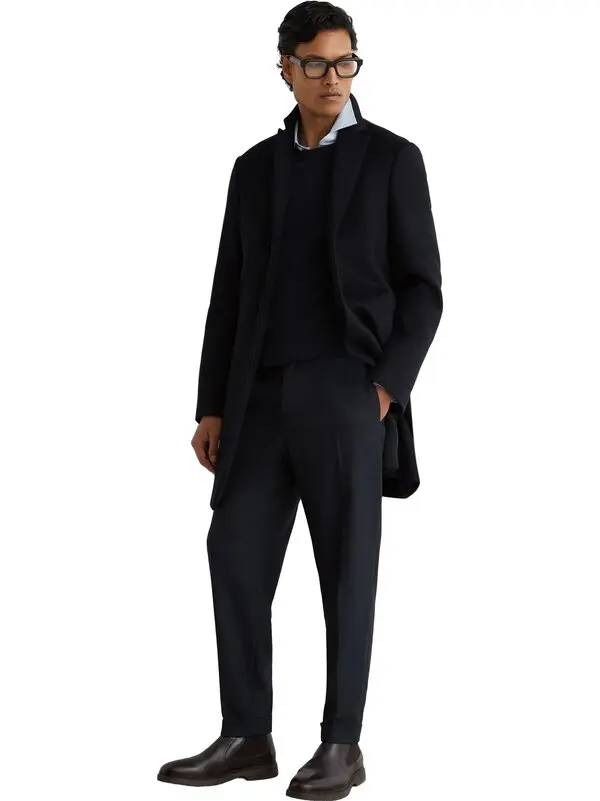 REISS Gable Wool-blend Single-breasted Overcoat - Navy