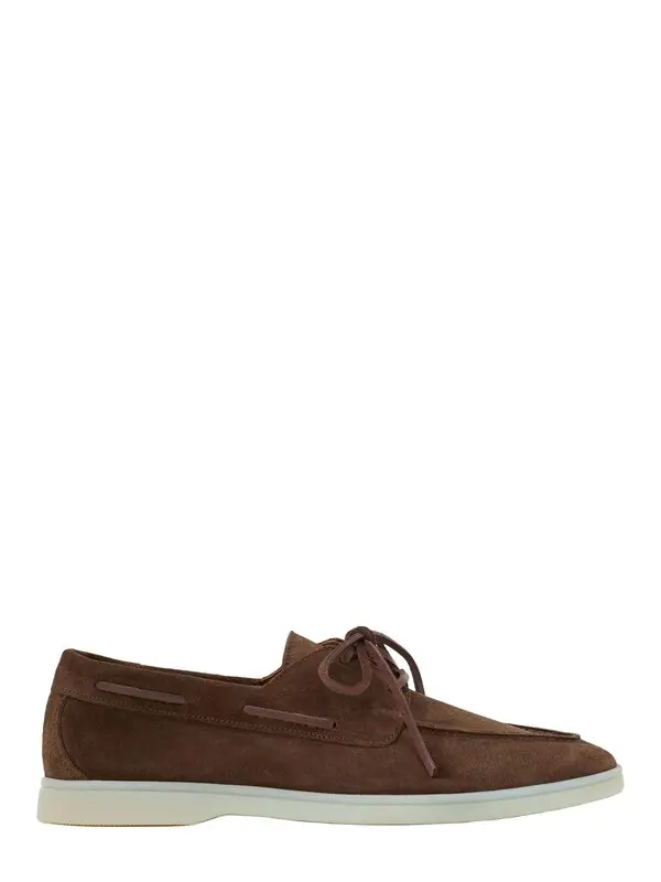 REISS Suede Lace-up Boat Shoes - Brown