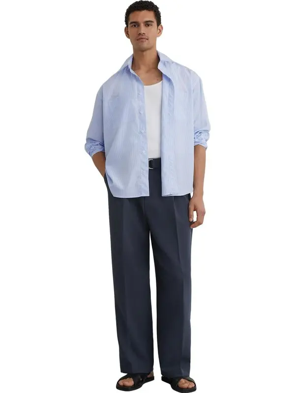 REISS Lyocell Stripe Button-through Overshirt - Soft Blue