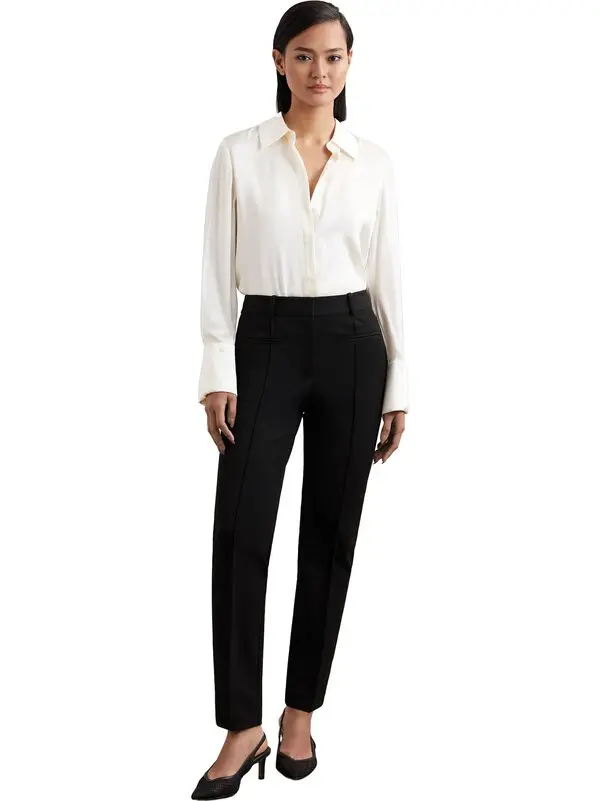 REISS Pintuck Tapered Trousers - Black