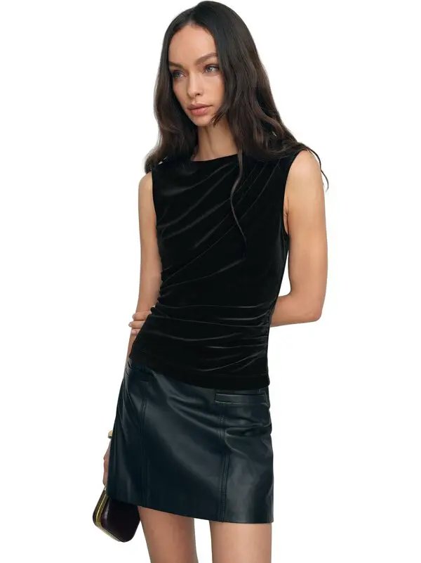 REISS Velvet Drape Sleeveless Top - Black