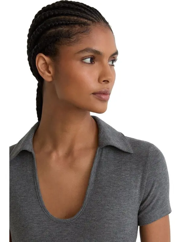 REISS Daria Scoop-neck Jersey Polo Top - Grey