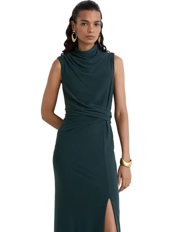 REISS Dylan Petite Draped Detail Sleeveless Maxi Dress - Dark Green