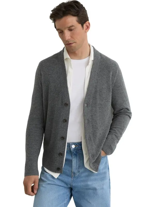 REISS Wool V-neck Cardigan - Grey