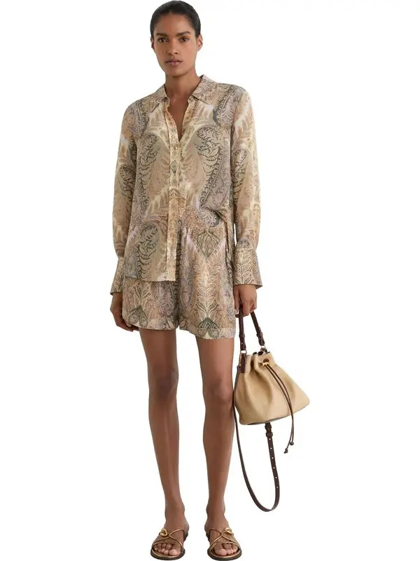 REISS Grey & Neutral Paisley-print Long-sleeve Shirt - Grey/neutral