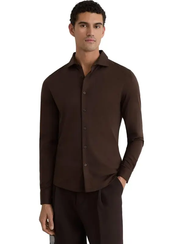 REISS Air-water Cotton Slim-fit Shirt - Brown