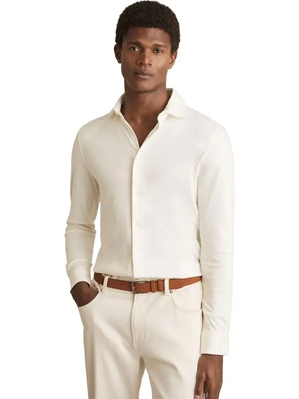 REISS Air-water Cotton Slim-fit Shirt - Ecru