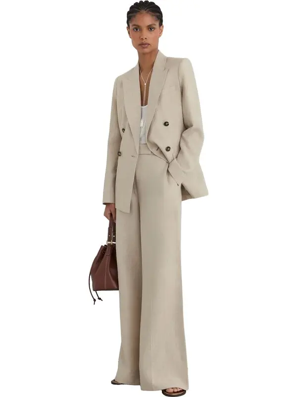 REISS Kit Linen Wide-leg Suit Trousers - Neutral