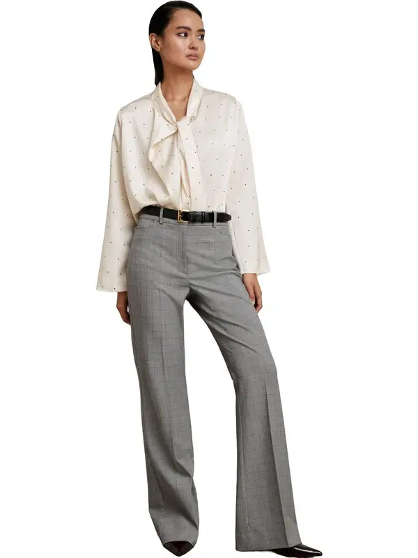 REISS Check Flared Suit Trousers - Grey