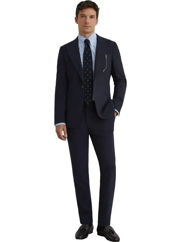 REISS Belmont Tailored Fit Single-breasted Textured Suit Blazer Tailored-fit With Wool - Navy