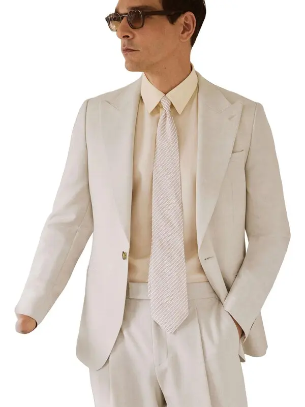 REISS Belmont Tailored Fit Single-breasted Textured Suit Blazer Tailored-fit With Wool - Stone
