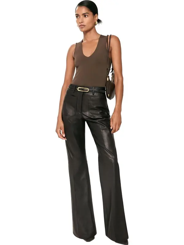 REISS Leather Flared Trousers - Black