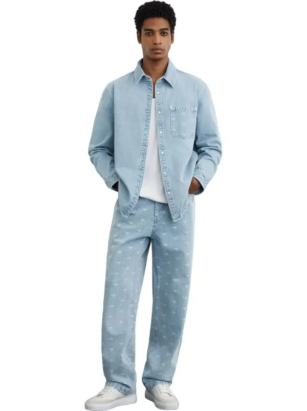 REISS X Mclaren F1 Team Racing Logo-pocket Denim Shirt - Soft Blue