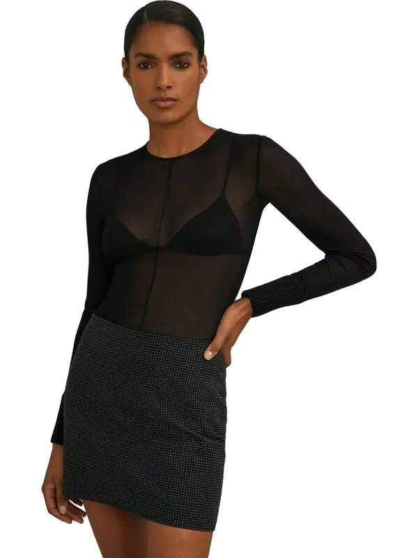 REISS Atelier Embellished Mini Skirt - Black