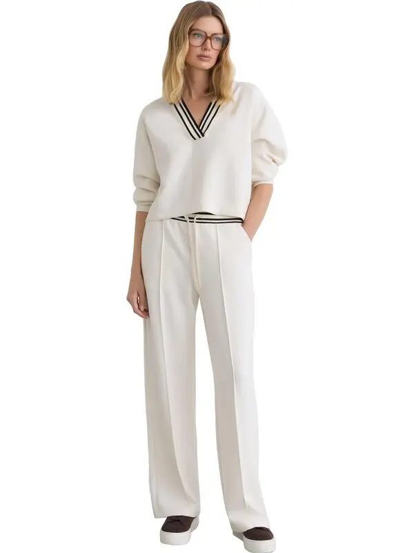 REISS Premium Interlock Stripe-waist Joggers - Ivory
