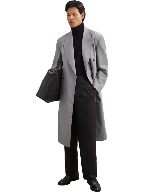 REISS Double-breasted Relaxed-fit Overcoat - Grey