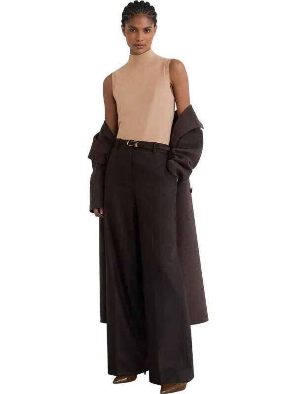 REISS Merino Wool Funnel-neck Sleeveless Vest - Camel