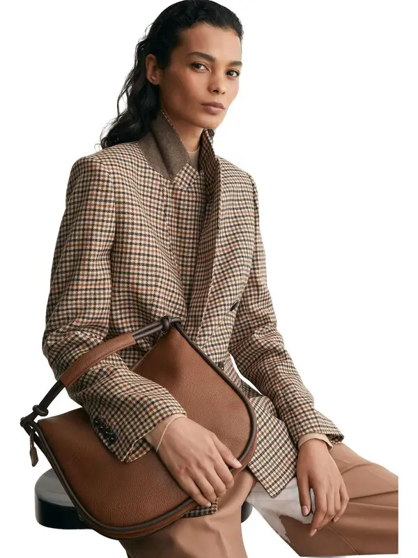 REISS Petite Wool Houndstooth-check Double-breasted Blazer - Beige/brown