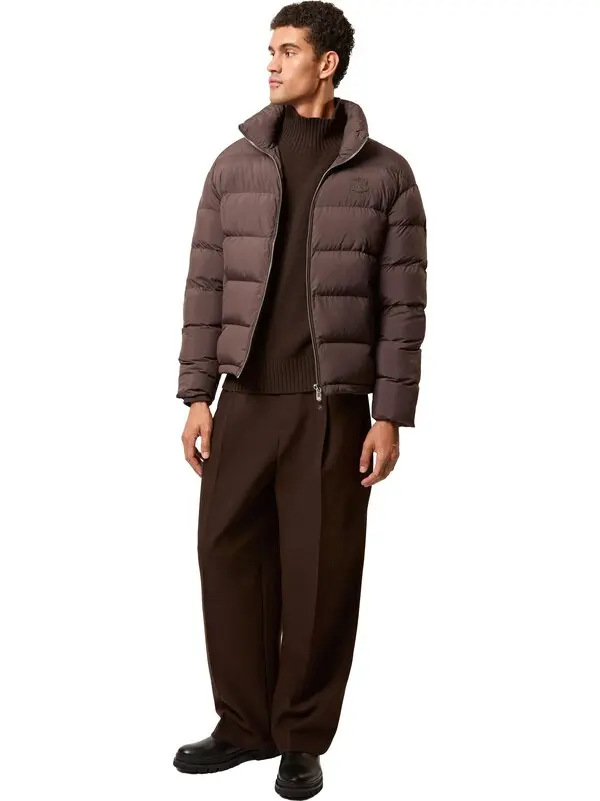 REISS Monogram Quilted Relaxed Puffer Jacket - Brown