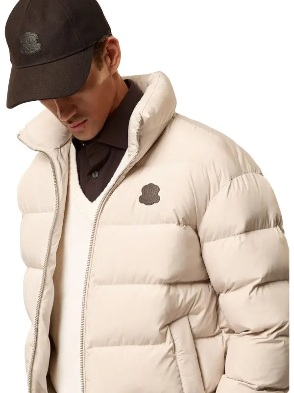 REISS Monogram Quilted Relaxed Puffer Jacket - Stone