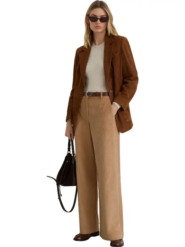 REISS Cotton Corduroy Wide-leg Trousers - Camel