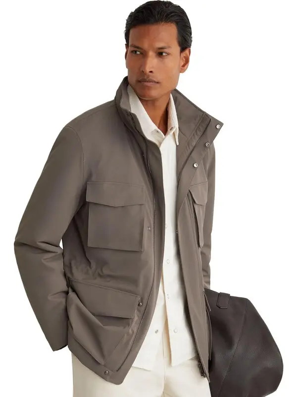 REISS Four-pocket Hooded Jacket With Removable Gilet - Brown