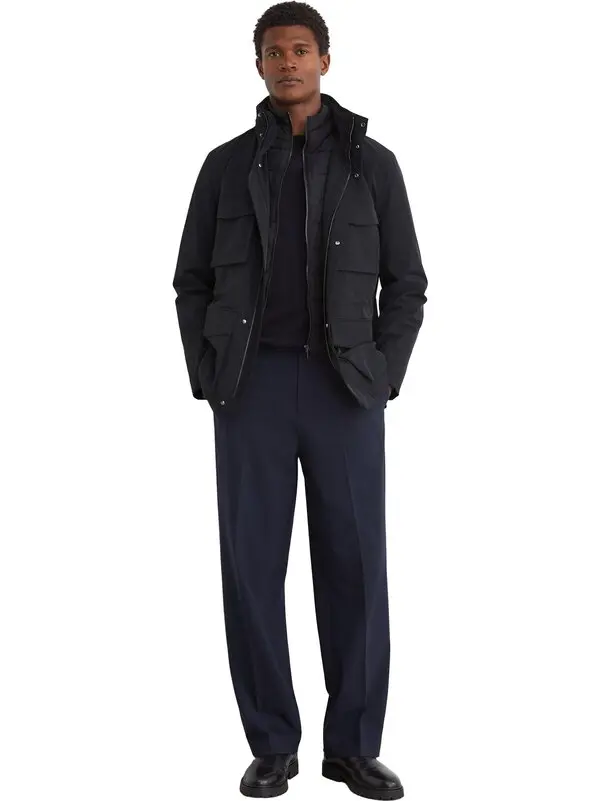 REISS Four-pocket Hooded Jacket With Removable Gilet - Navy