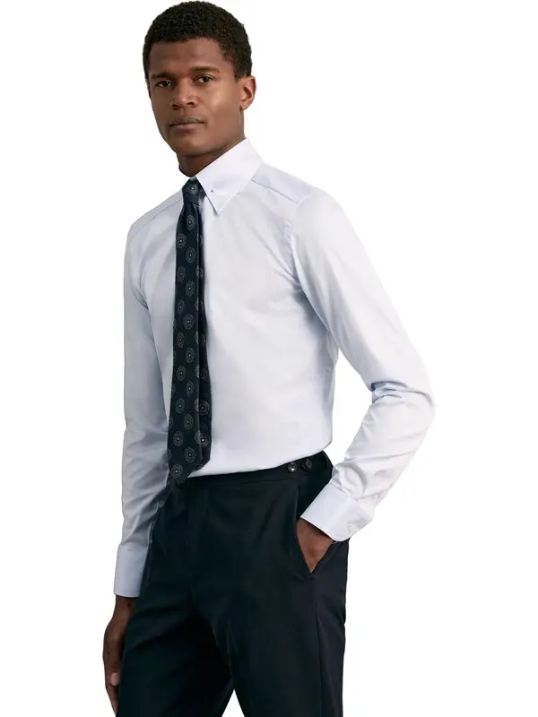 REISS Slim Fit Cotton Pin Collar Shirt - Soft Blue
