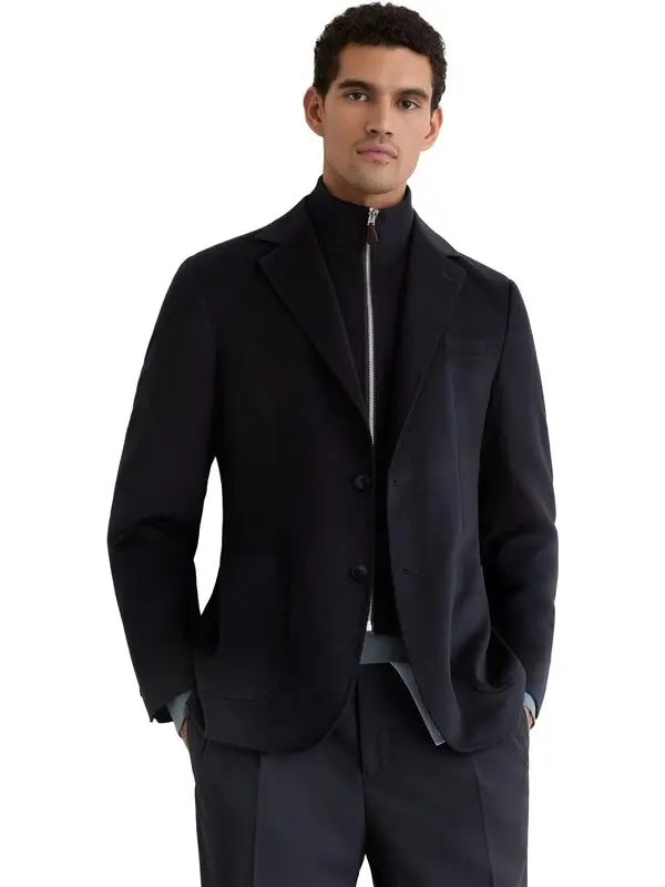 REISS Single-breasted Wool Blazer With Removable Gilet Insert - Navy