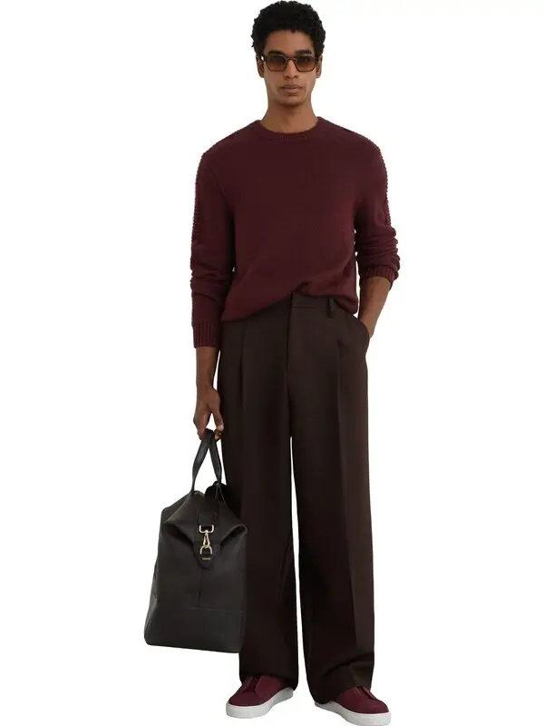 REISS Suede Slip-on Trainers With Elasticated Panelling - Wine Red