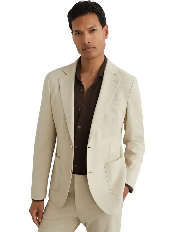 REISS Gerrard Tailored Fit Textured Jersey Single-breasted Suit Blazer - Stone