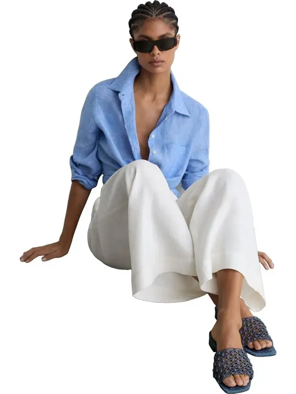 REISS Woven Flat Denim Sandals - Blue