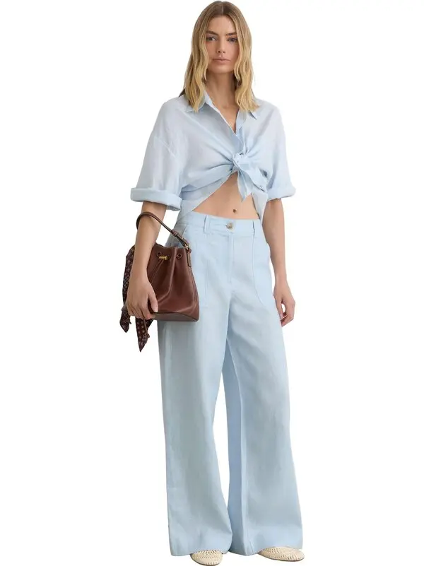 REISS Ashby Linen Wide-leg Trousers - Dusty Blue
