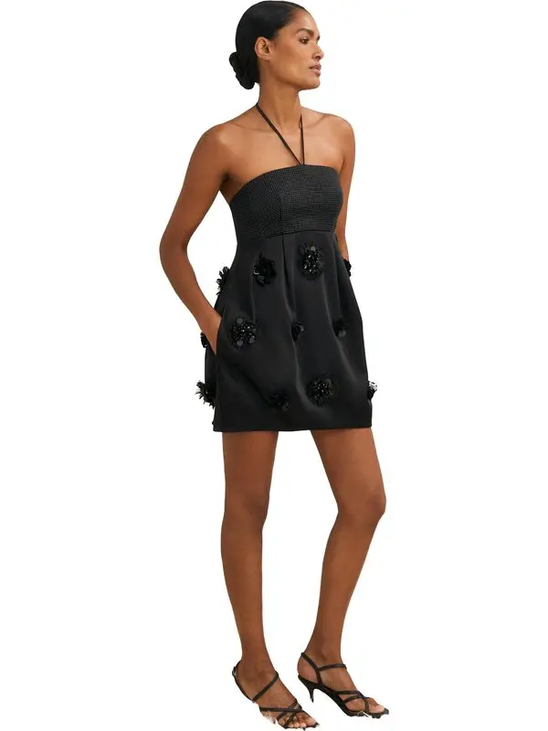 REISS Atelier Satin Embellished Corset Dress - Black