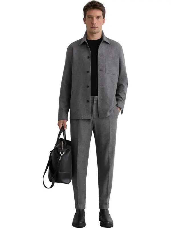 REISS Wool-blend Tapered Cuffed Trousers - Soft Grey