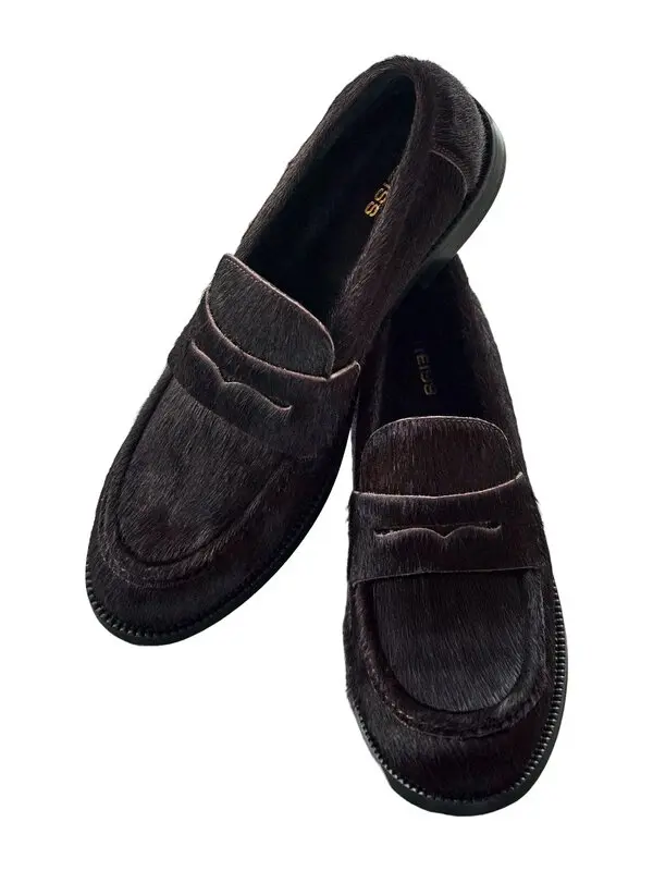 REISS Leather Pony-effect Penny Loafers - Chocolate