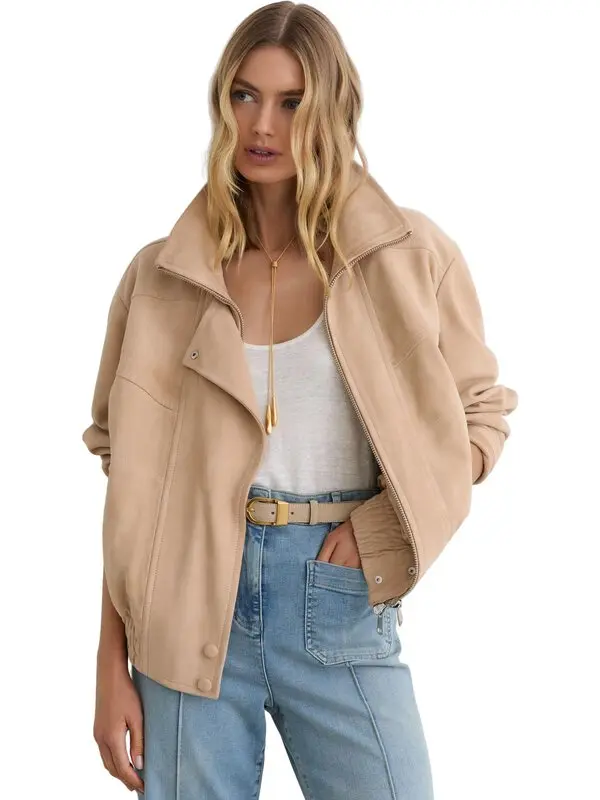 REISS Suede Oversized Jacket - Neutral