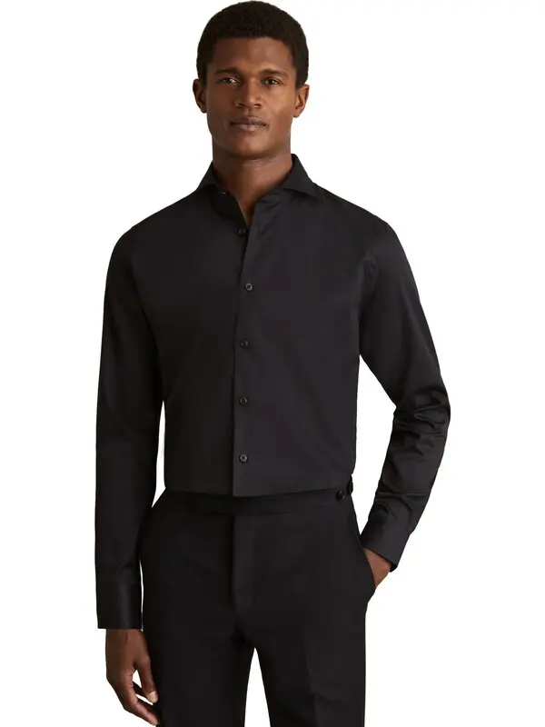 REISS Storm Slim Fit Cotton Double-cuff Shirt - Black