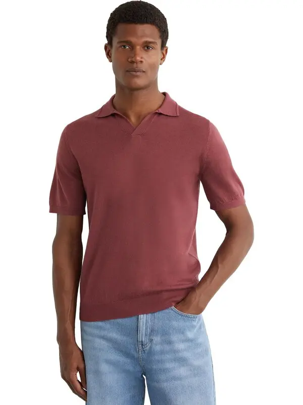 REISS Merino Wool Open Collar Polo Shirt - Raspberry Pink