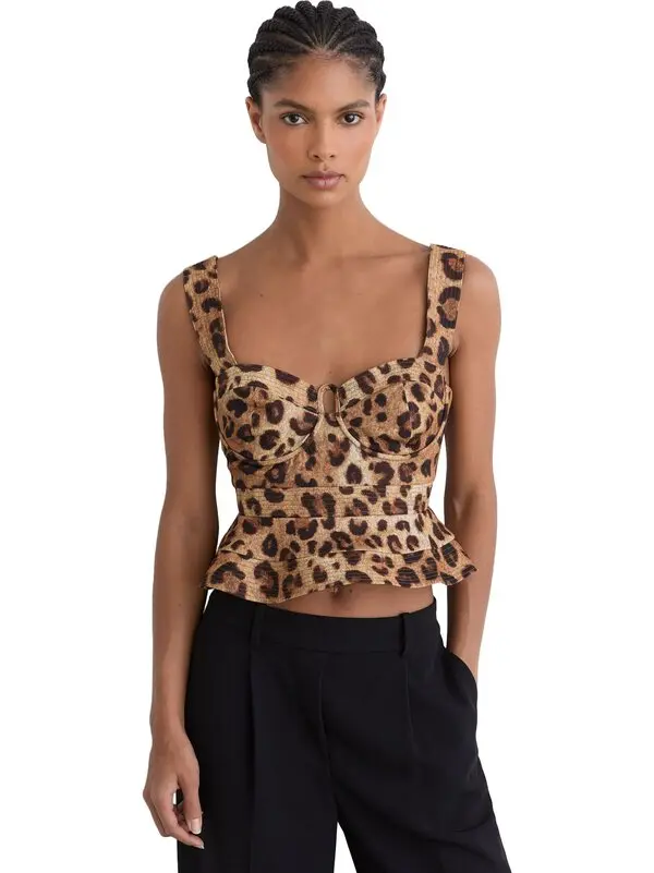 REISS Rema Cotton Leopard-print Bustier Top - Brown