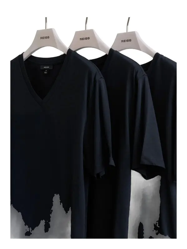 REISS Dayton Pack-pack Cotton V-neck Tailored-fit T-shirts - Navy