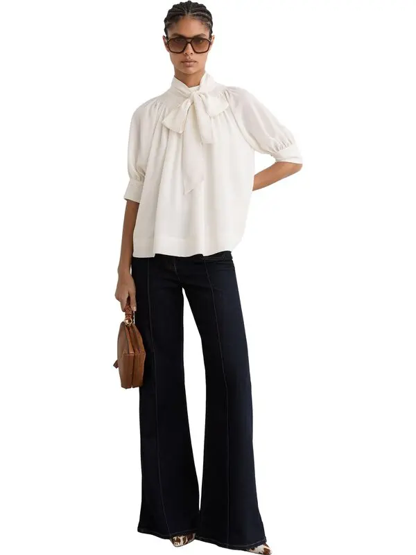REISS Lerina Tie-neck Blouse - Ivory