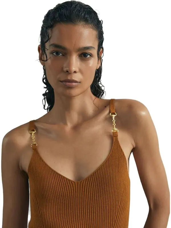 ATELIER Silk-blend Rib-knit Cami - Rust