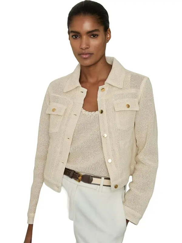 REISS Cotton-blend Textured Trucker Jacket - Neutral