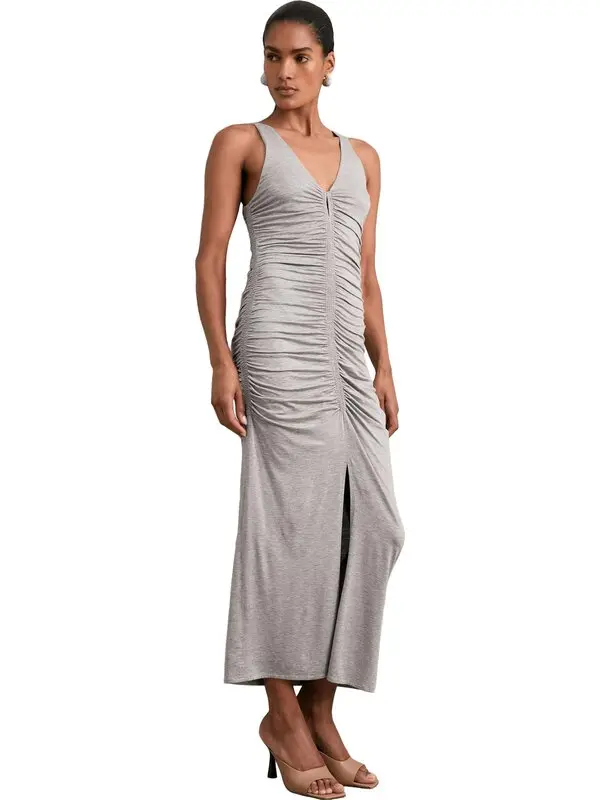 REISS Ruched Stretch Sleeveless Jersey Dress - Light Grey