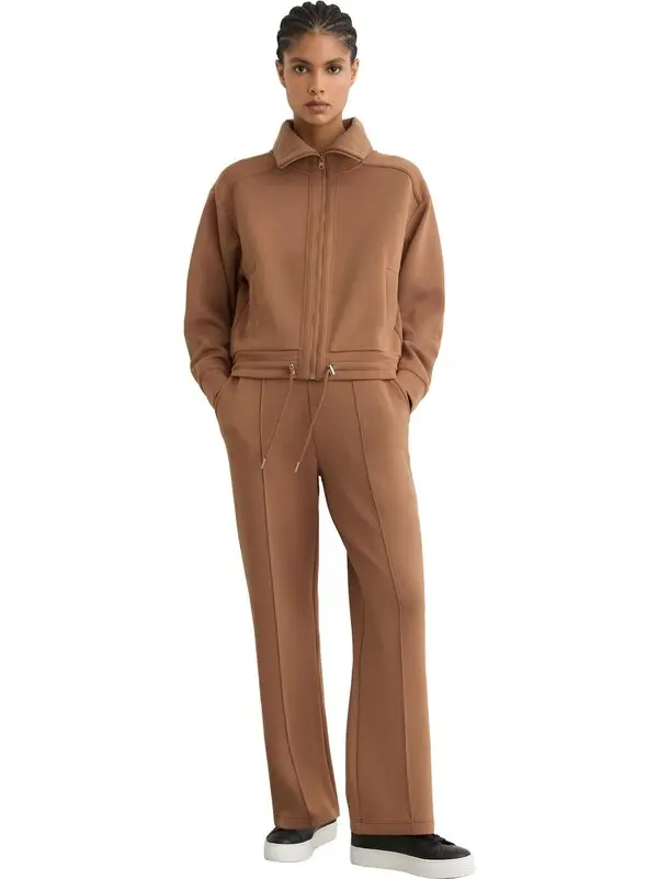 REISS Premium Interlock Wide-leg Joggers - Camel